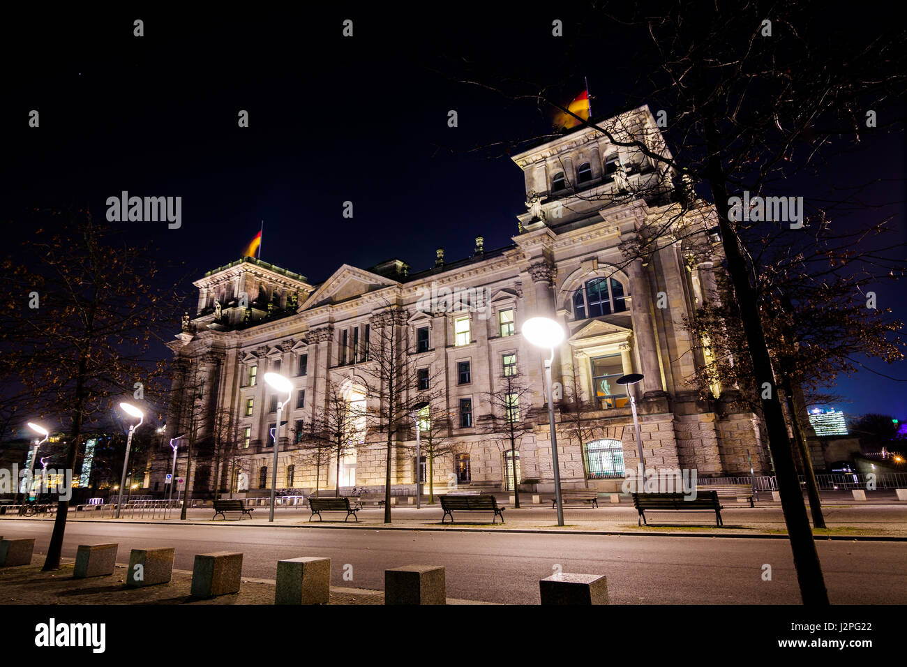 Night view of Reichstag building in Berlin, Germany. Building of ...