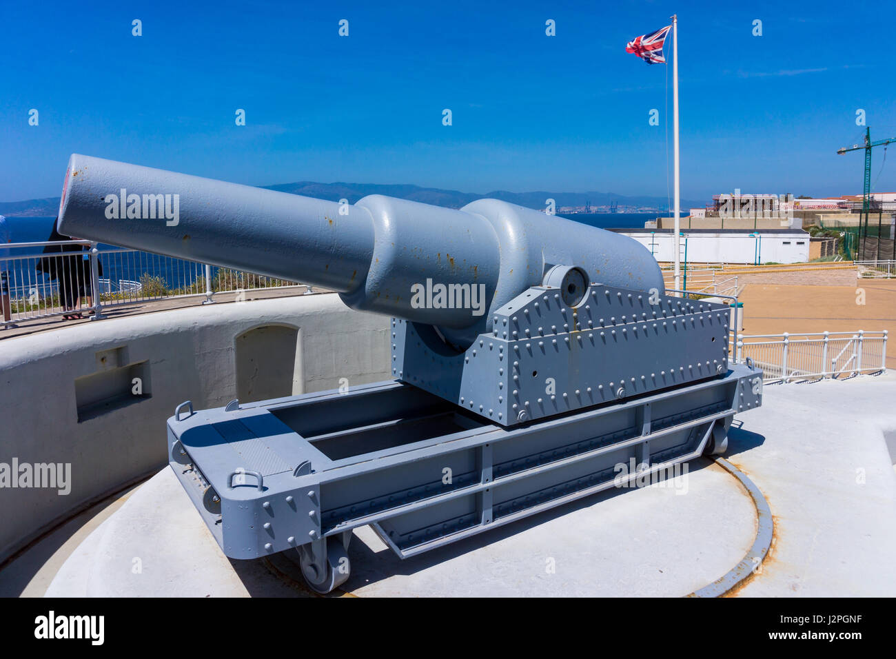 exhibit guns in Gibraltar. Rule Britannia. Old cannon installed at ...