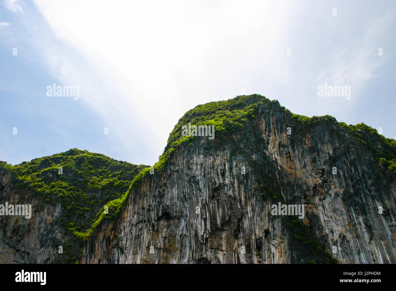 Great and large rocks in the ocean. Small islands with green forest and ...