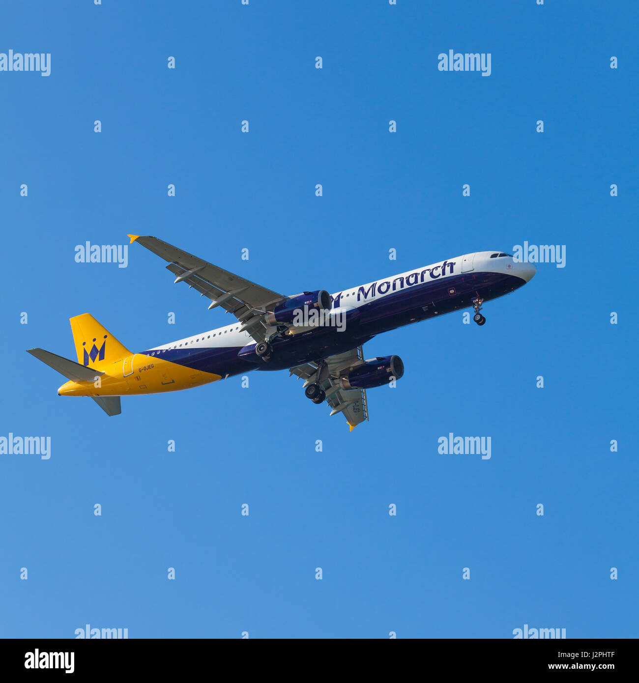 FARO, PORTUGAL - MAY 09 : Monarch Flights aeroplane lands at Faro ...
