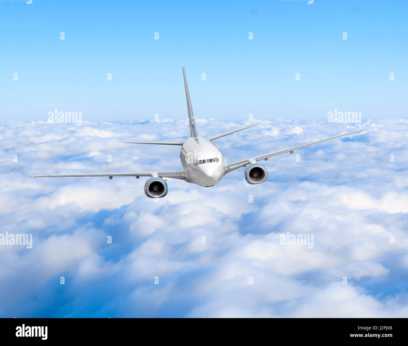 airplane in the sky. Passenger jet air plane flying on blue sky white ...