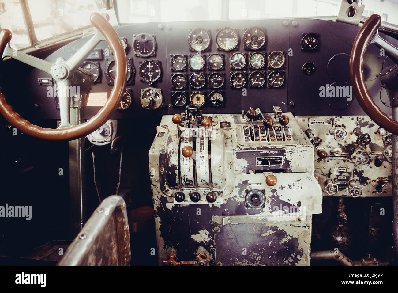 Plane cockpit. old aircraft interior Stock Photo - Alamy