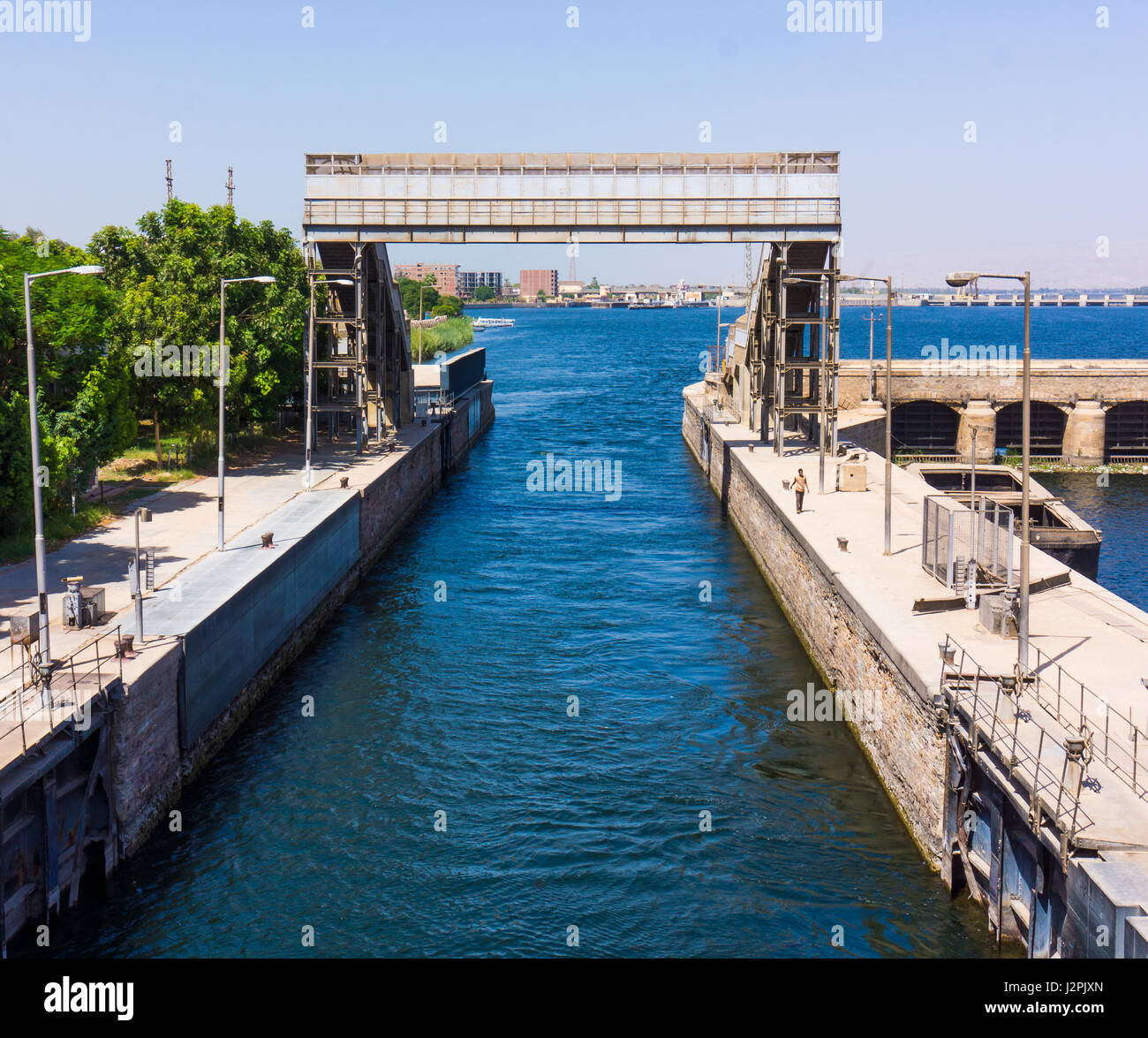 Sluice gate on the Nile river, Egypt. watergate near Esna Stock Photo ...