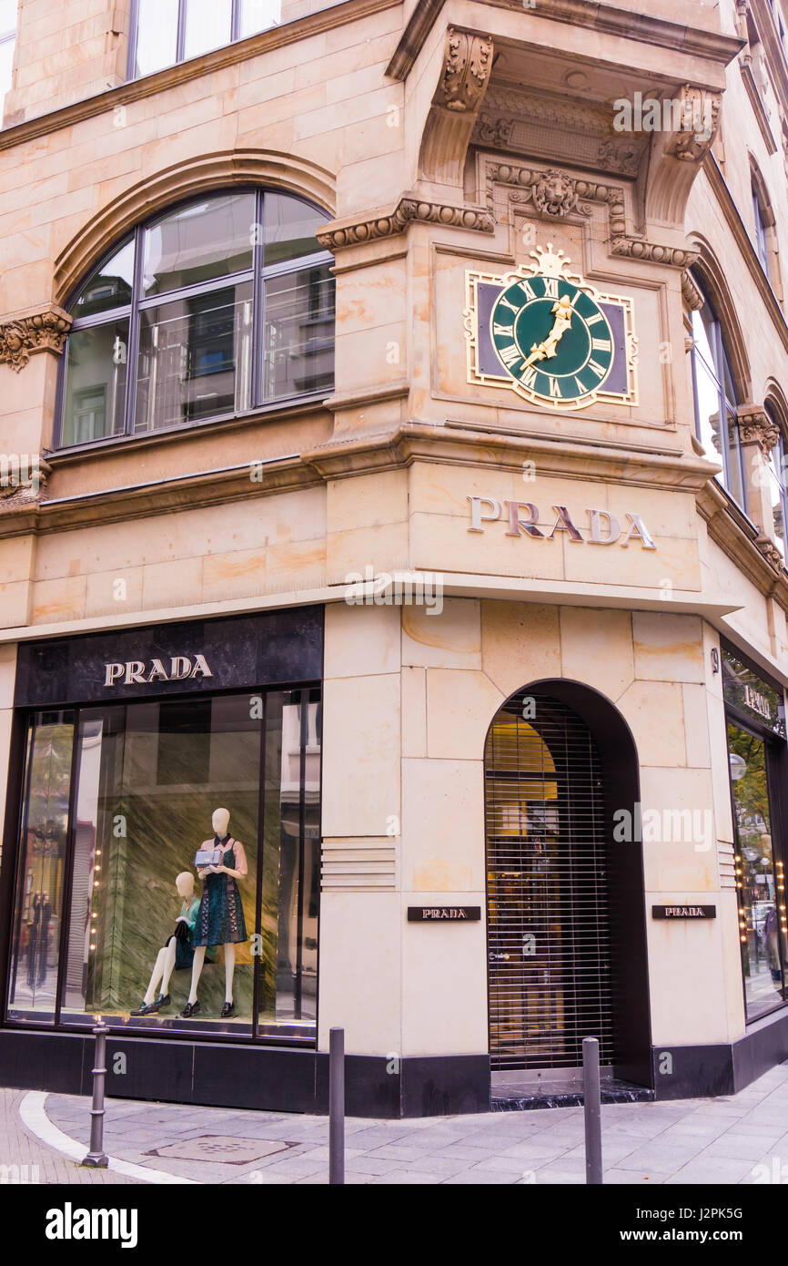 FRANKFURT, GERMANY - Oktober 24, 2015: Prada Logo. Prada is an Italian ...
