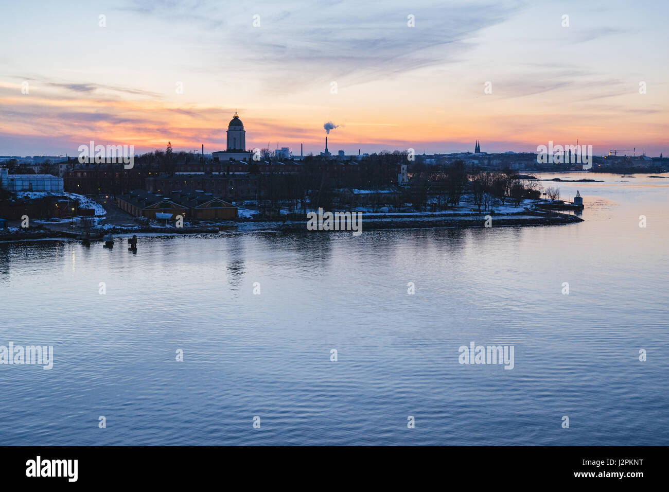 Wonderful sunset over fortress Suomenlinna and Helsinki city by ...