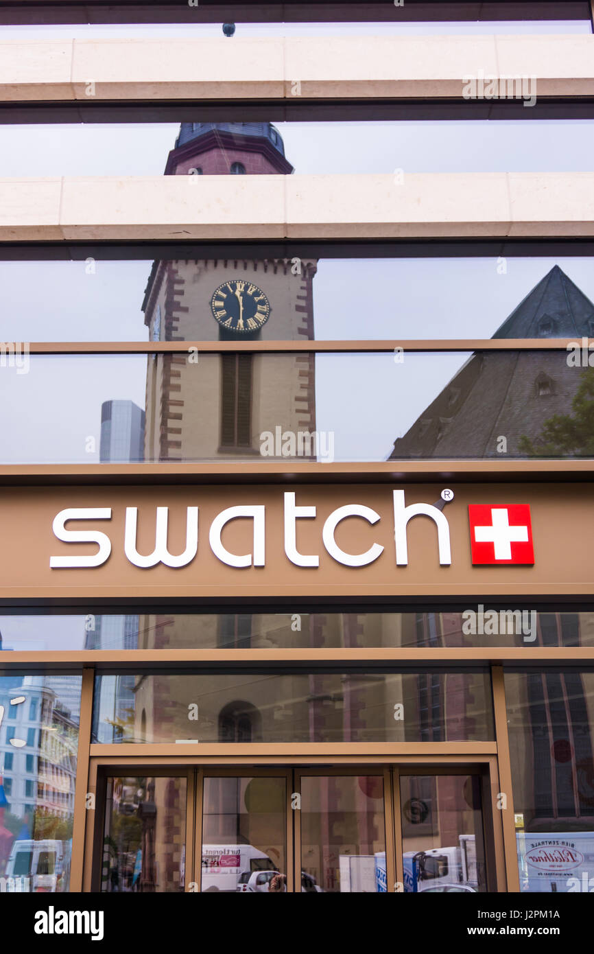 FRANKFURT, GERMANY - Oktober 24, 2015: An outlet of Swatch. The first ...
