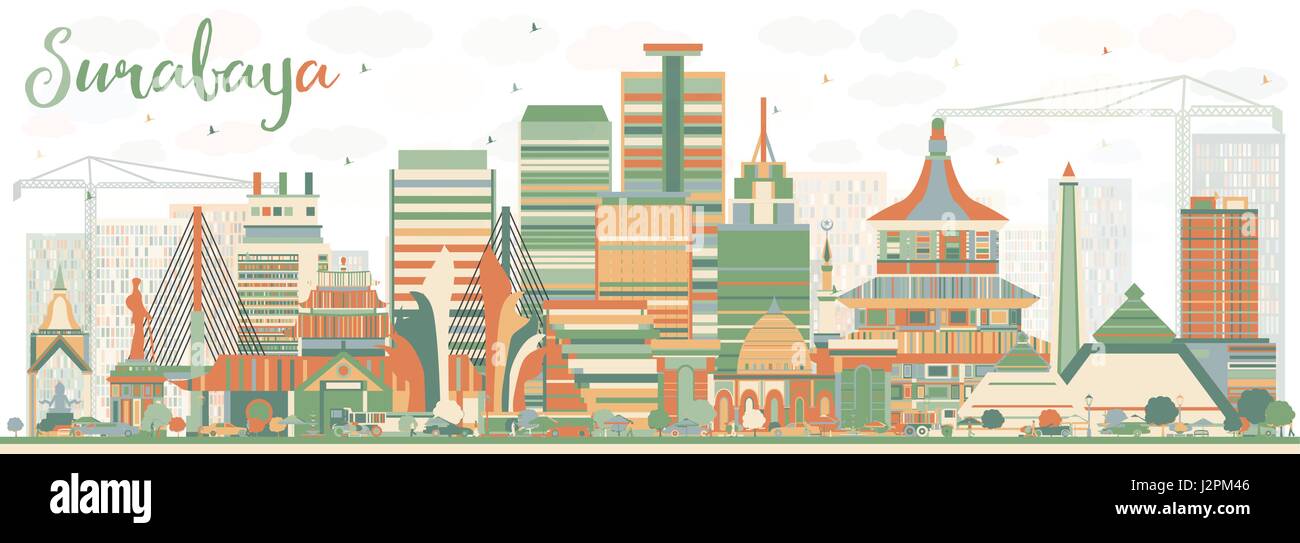Abstract Surabaya Skyline with Color Buildings. Vector Illustration ...