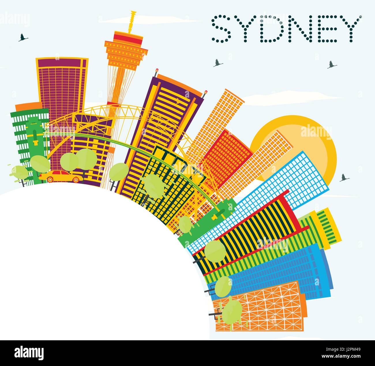 Sydney Skyline with Color Buildings, Blue Sky and Copy Space. Vector ...