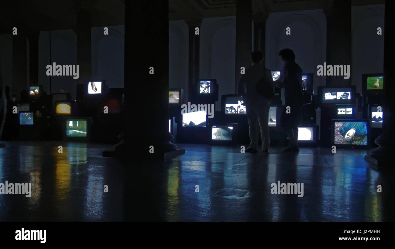 GOMA Glasgow Museum of Modern Art exhibition comprising of multiple tv ...