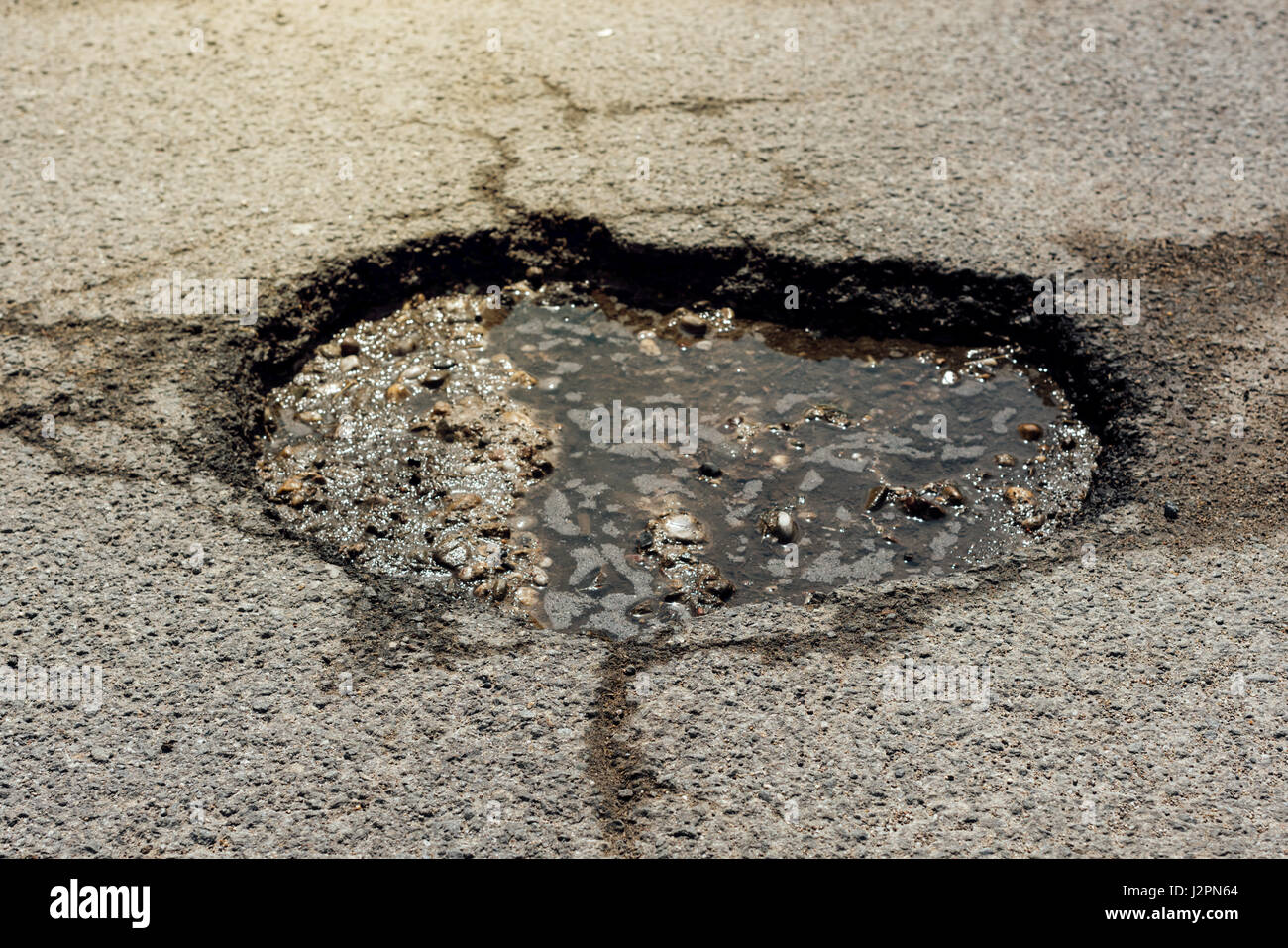 Asphalt road hole damage, close up of damaged driveway Stock Photo - Alamy