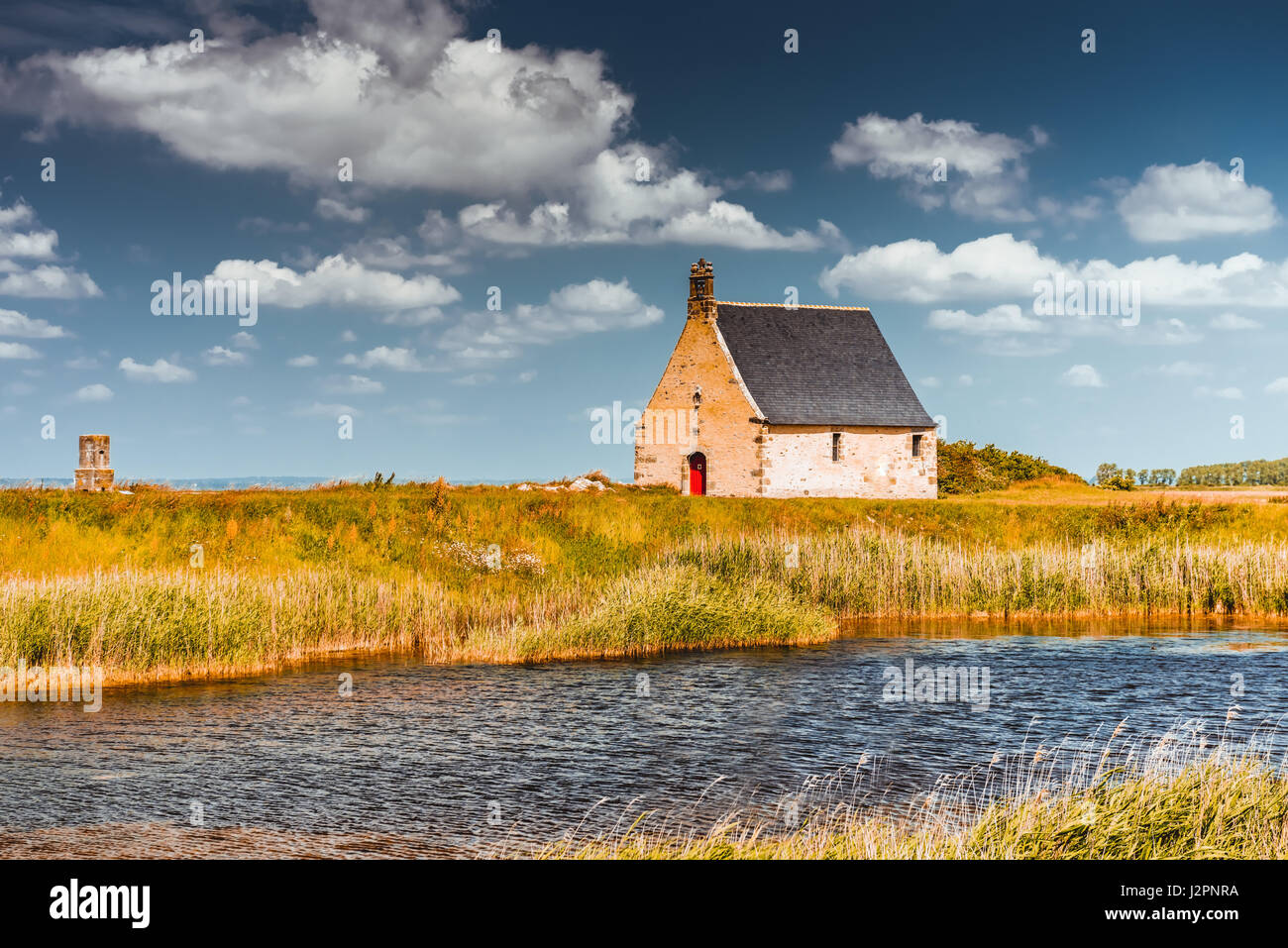 summer Bretagne landscape with old church, France Stock Photo - Alamy
