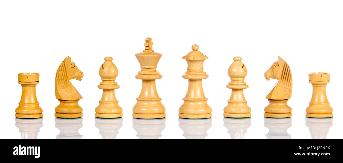 Wooden chess. Set of chess figures. Chess pieces isolated on white ...