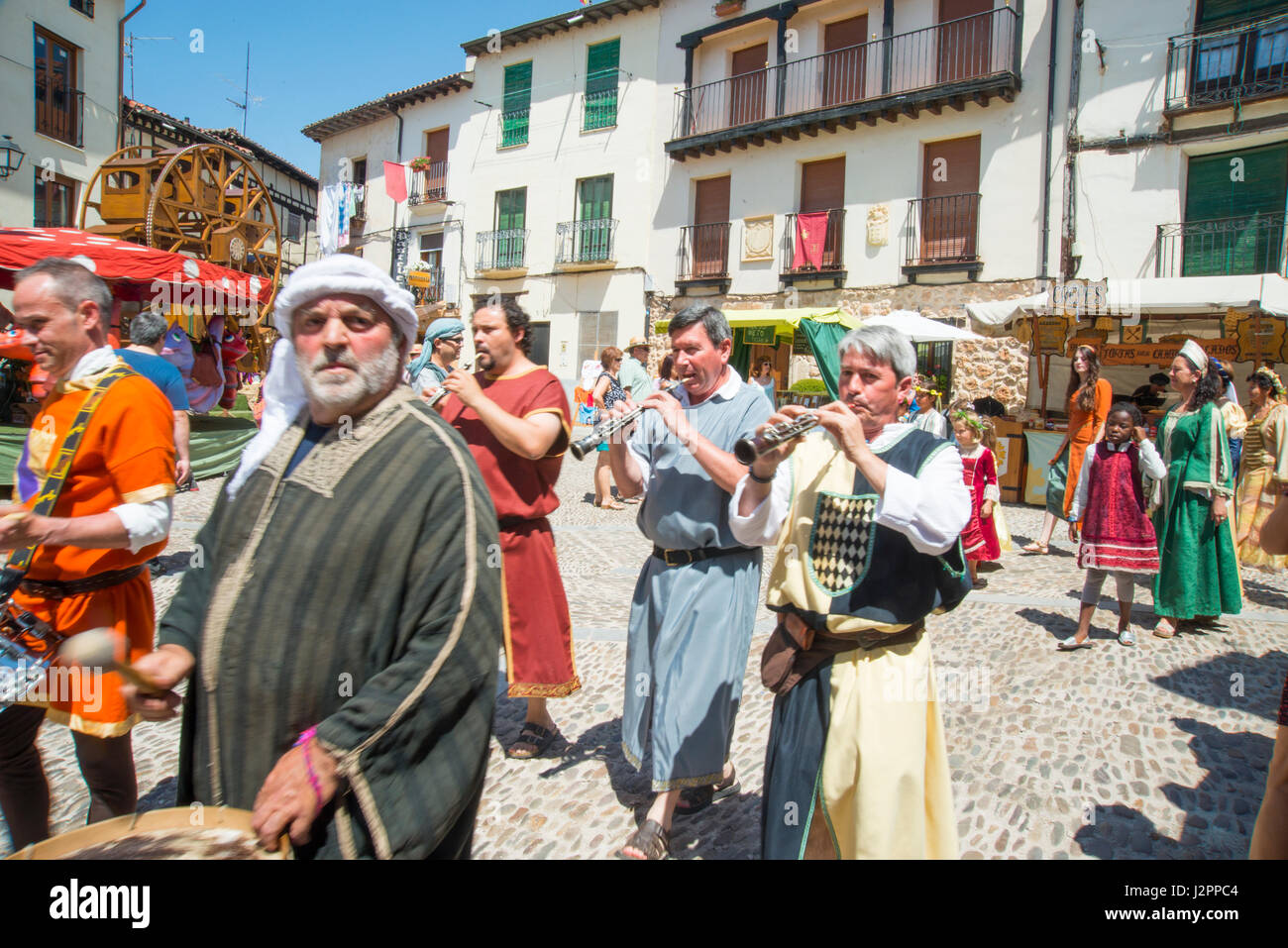 Medieval parade during Cherry Festival. Covarrubias, Burgos province ...