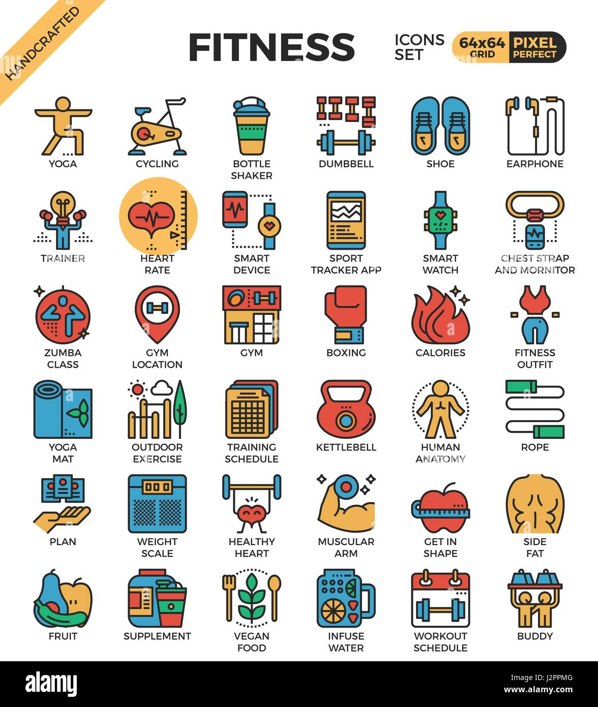 Fitness and Exercise concept detailed line icons set in modern line ...