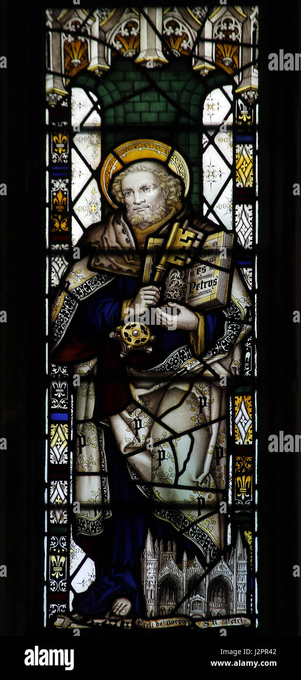 Stained glass window by the Kempe Studios depicting Saint Peter holding ...