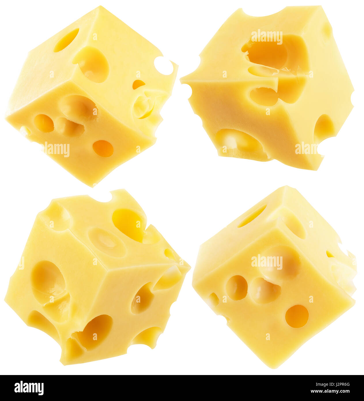collection of cheese cube slices isolated on a white background Stock ...
