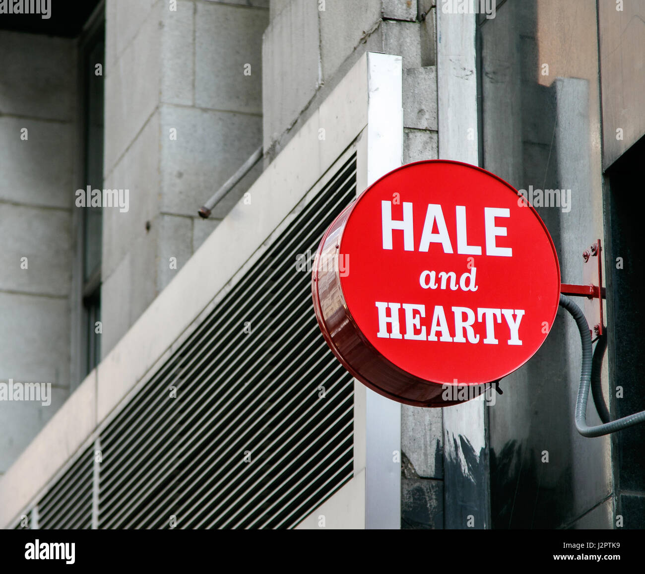The sign above an entrance to a Hale and Hearty fast food restaurant in ...