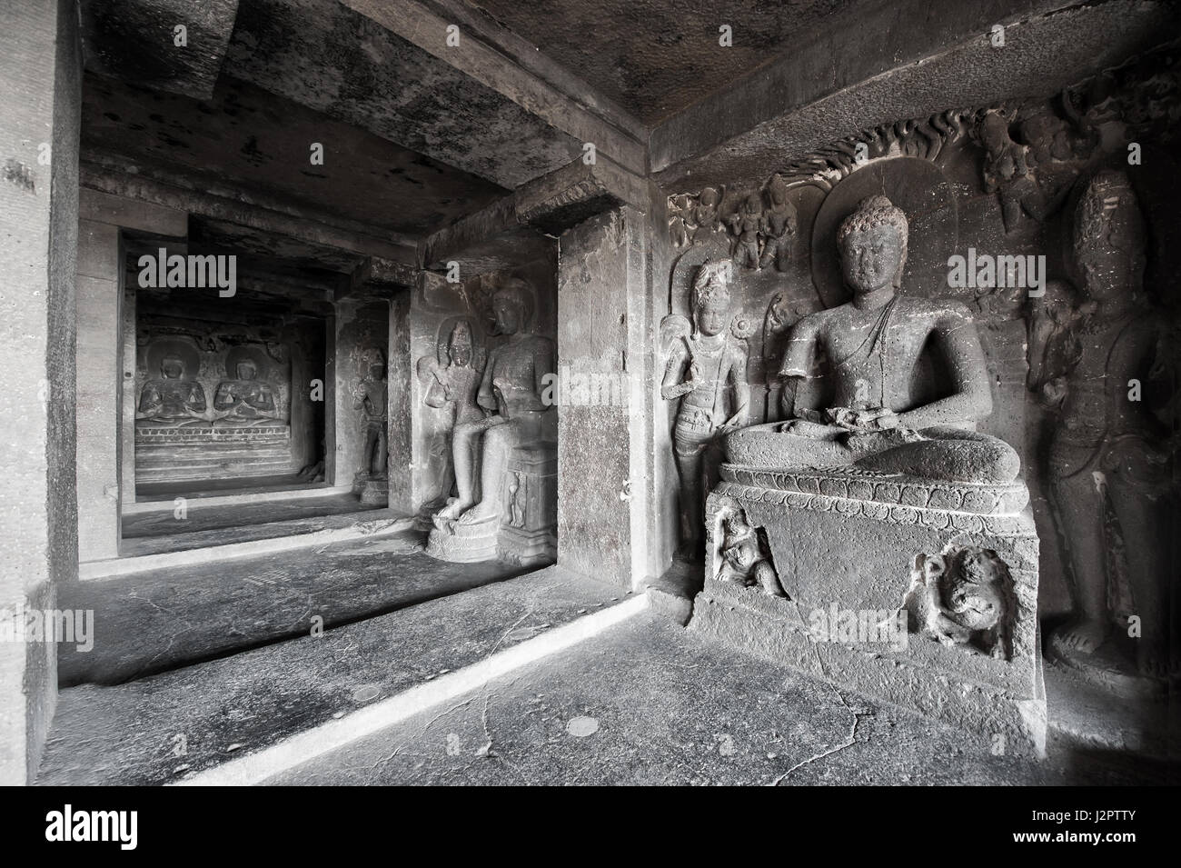 Ellora Caves UNESCO World Heritage Site. Statue of big Buddha ...
