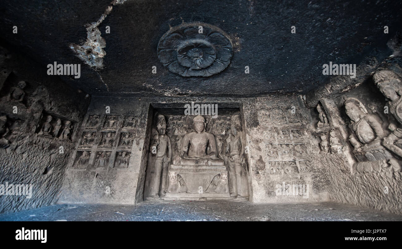 Ellora Caves UNESCO World Heritage Site. Statue of big Buddha ...