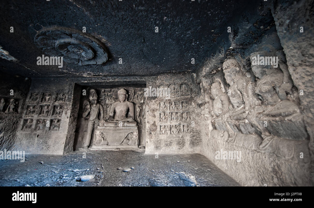 Ellora Caves UNESCO World Heritage Site. Statue of big Buddha ...