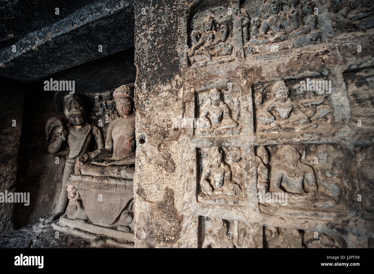 Ellora Caves UNESCO World Heritage Site. Statue of big Buddha ...