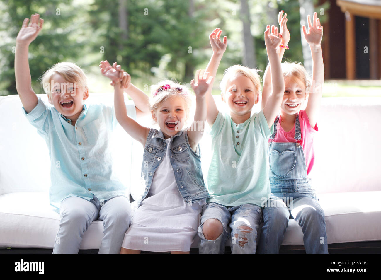 Group of happy smiling children outdoors Stock Photo - Alamy