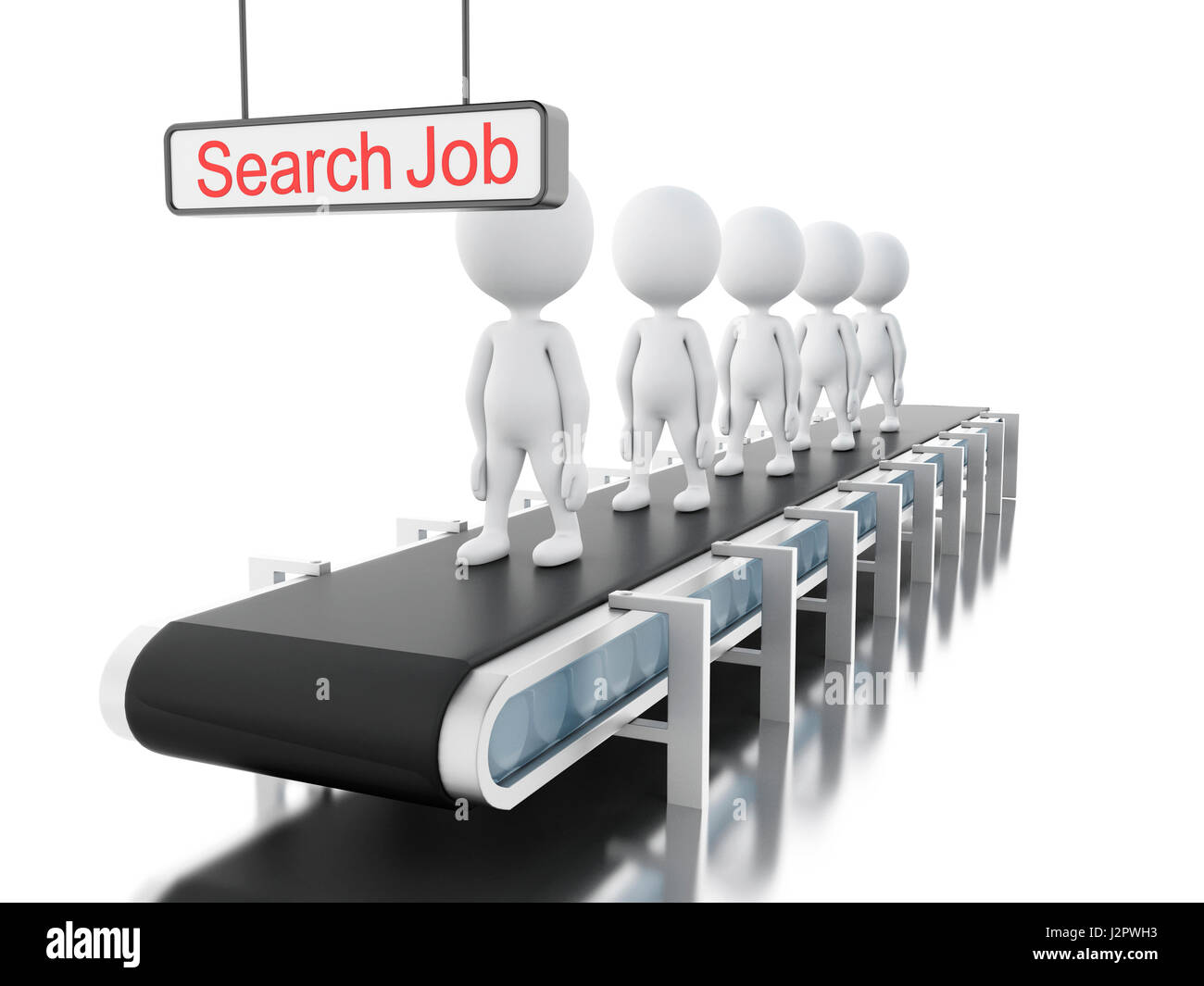 3d renderer image. White people on conveyor belt. Search job concept ...