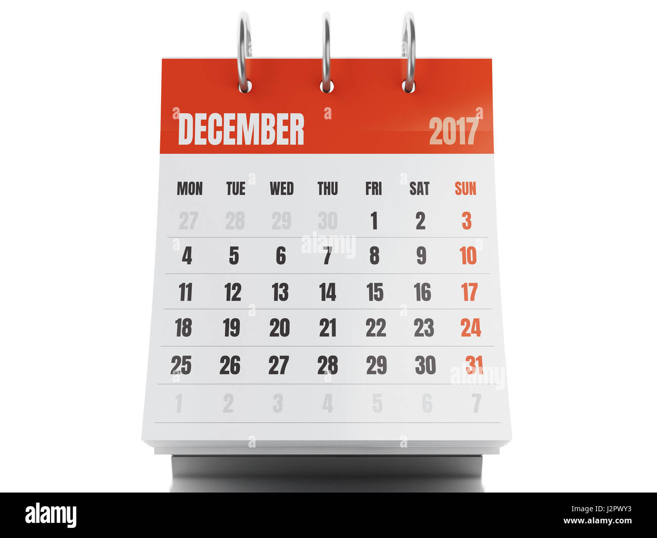 3d illustration. December 2017 calendar. Isolated white background ...
