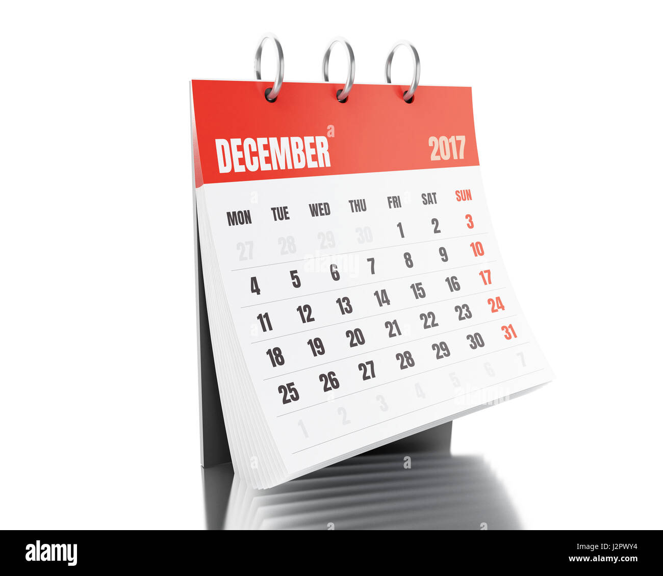 3d illustration. December calendar. Isolated white background Stock ...