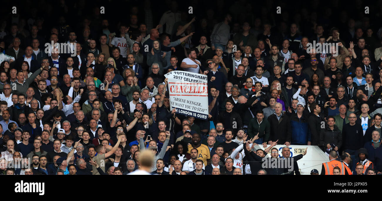 Tottenham Hotspur fans with a banner during the Premier League match at ...