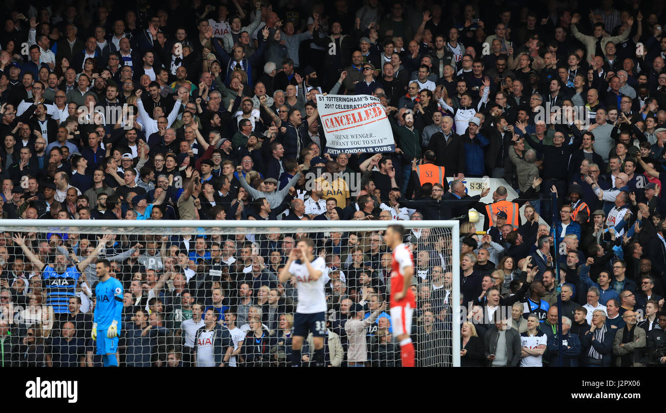 Tottenham Hotspur fans with a banner during the Premier League match at ...