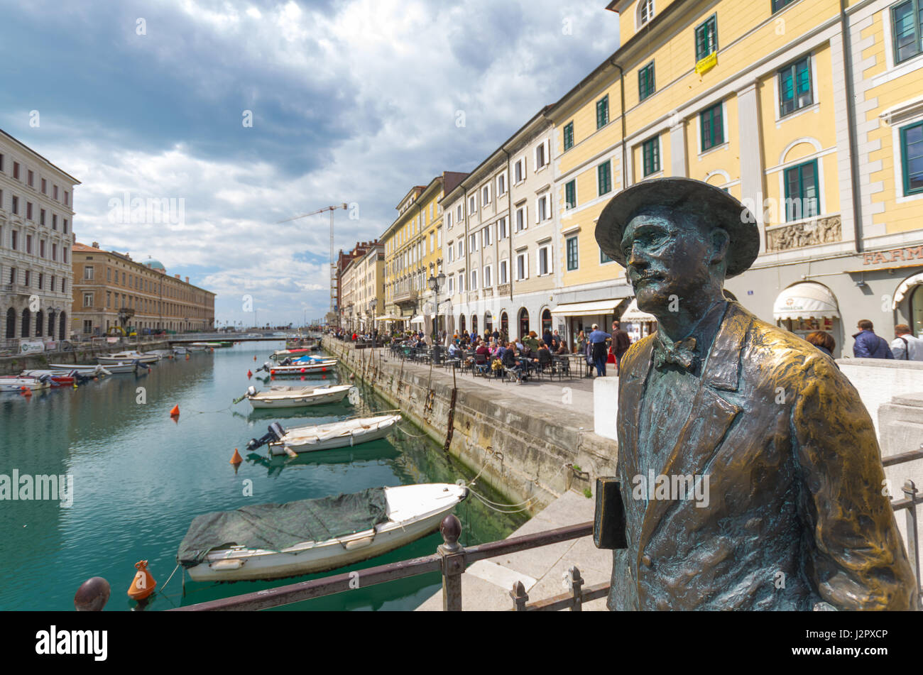 The statue of the Irish writer James Joyce on the bridge of Ponte Rosso ...