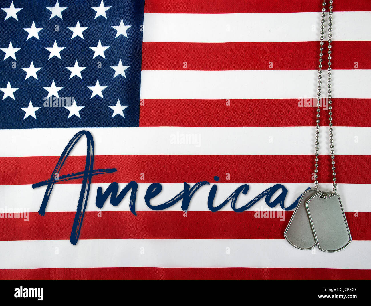 America name and military dog tags on American flag background Stock ...
