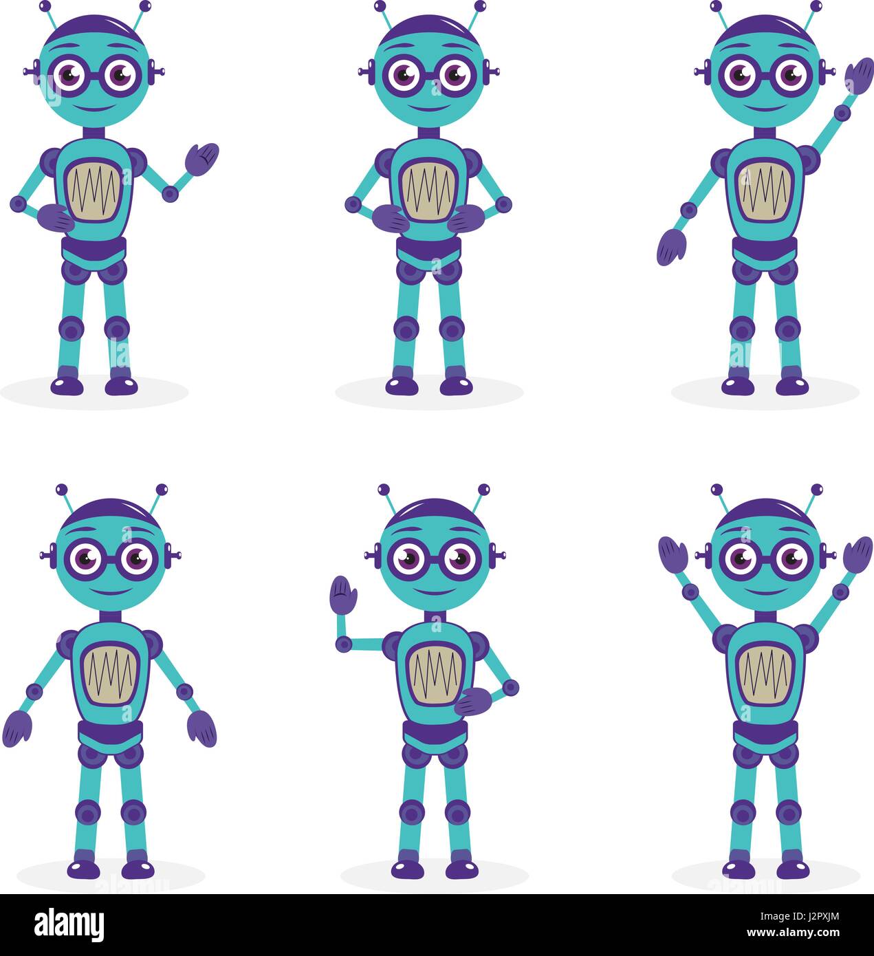 Cartoon mascot robot, robot character. Robot in different poses. Robot ...