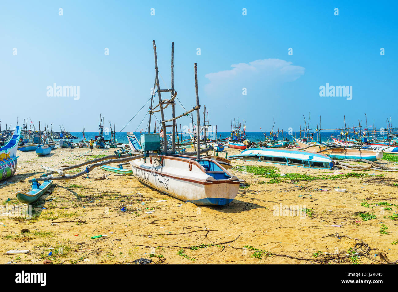 HIKKADUWA, SRI LANKA - DECEMBER 4, 2016: The Kumarakanda fishery harbor ...