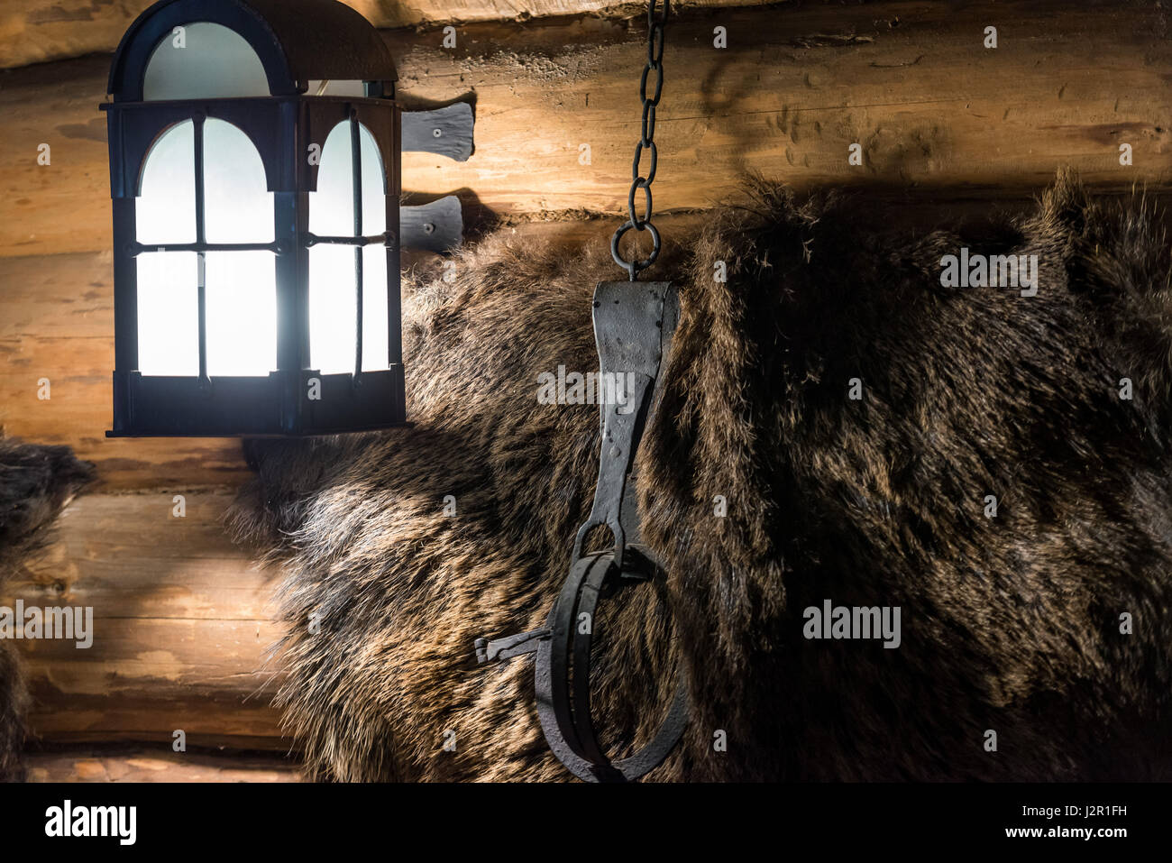 Interior close-up photography. Hunting hall layout fragment Stock Photo ...