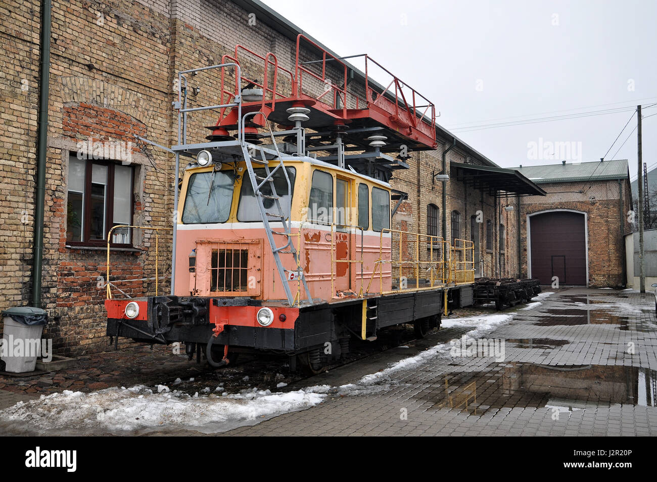 Railway transport. Old railway equipment stands at the train depot ...