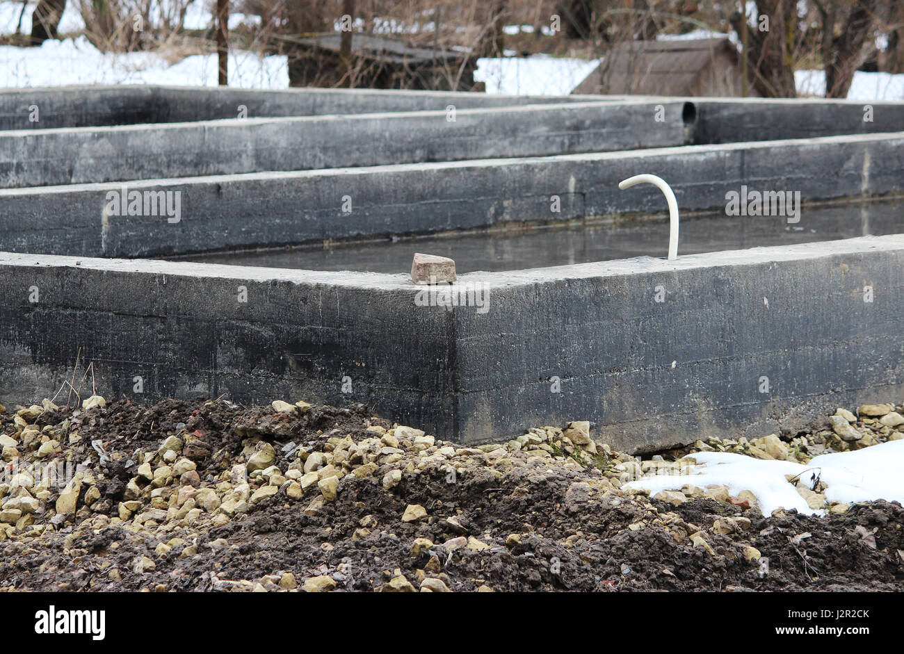 Shallow concrete foundation stone for the construction of house Stock ...