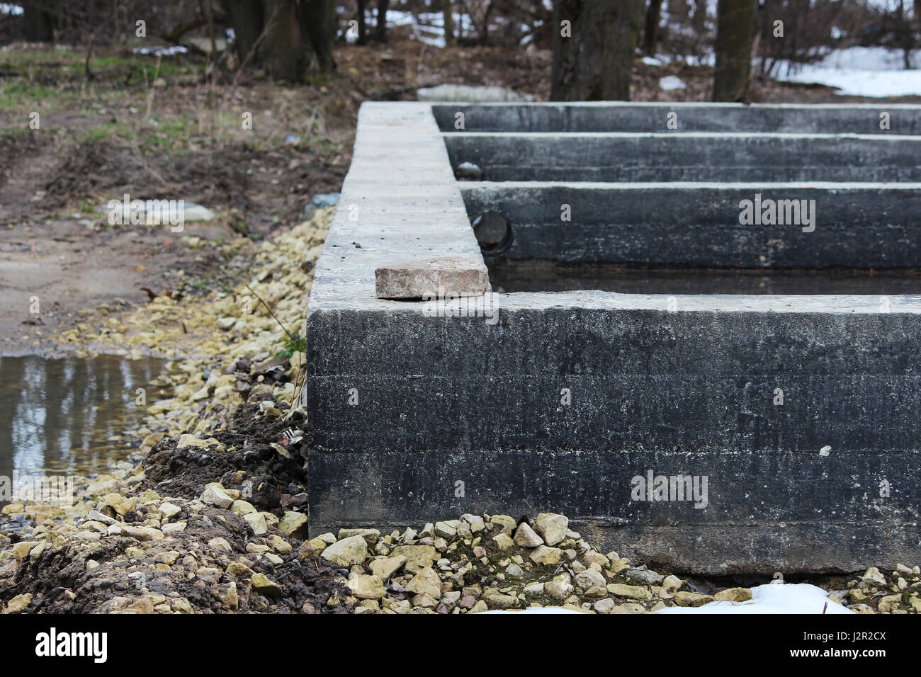 Shallow concrete foundation stone for the construction of house Stock ...