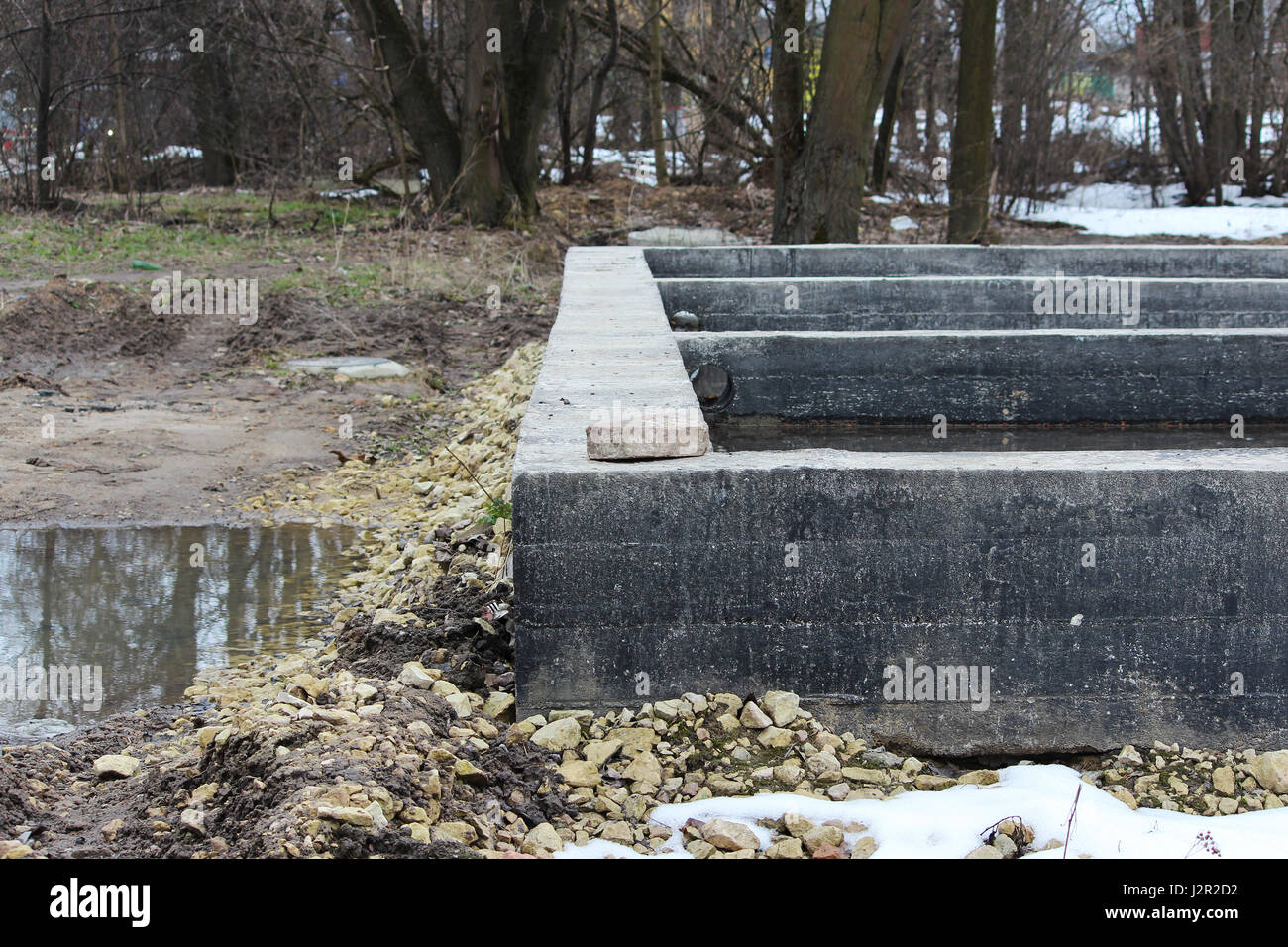 Shallow concrete foundation stone for the construction of house Stock ...