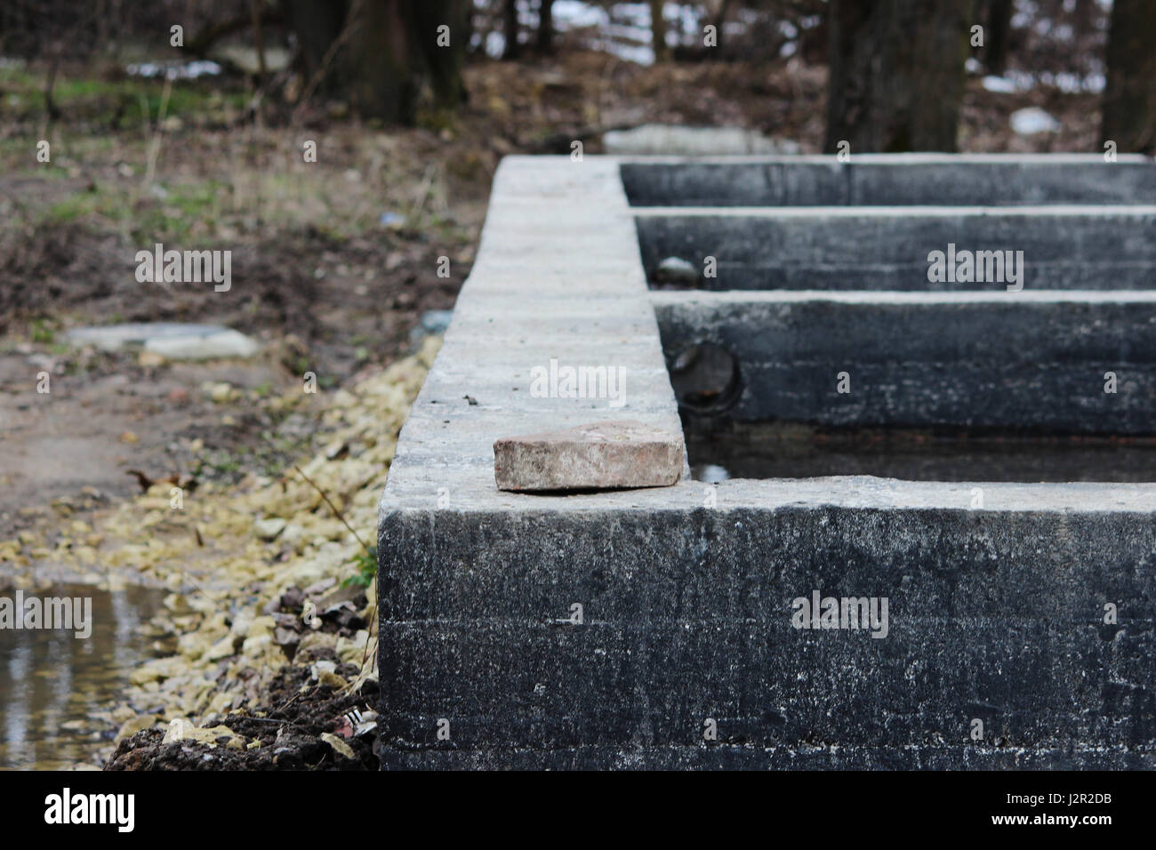 Shallow concrete foundation stone for the construction of house Stock ...