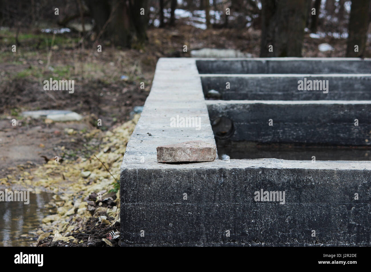 Shallow concrete foundation stone for the construction of house Stock ...