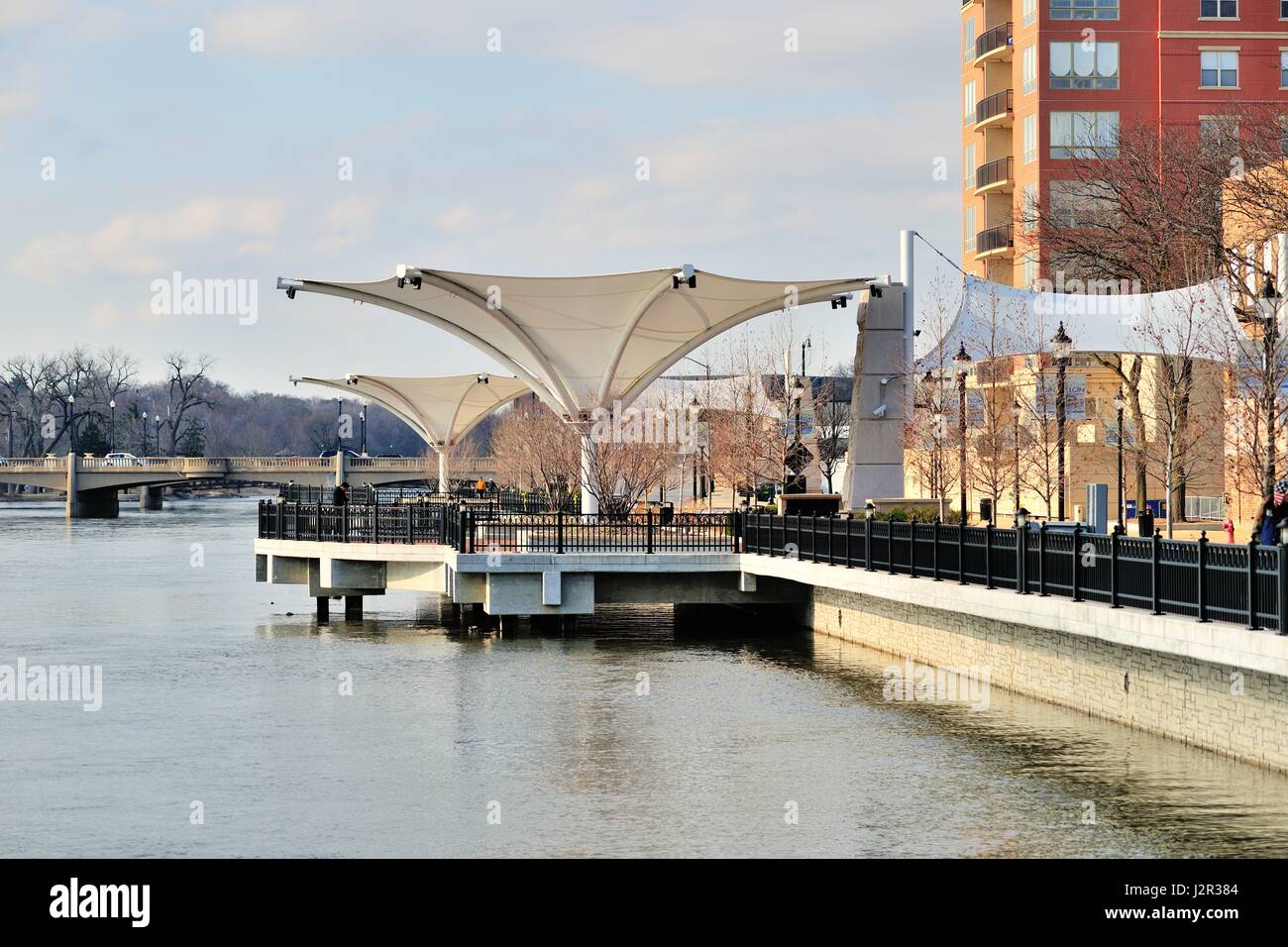 Elgin, Illinois, USA. Platforms built out into the Fox River in ...