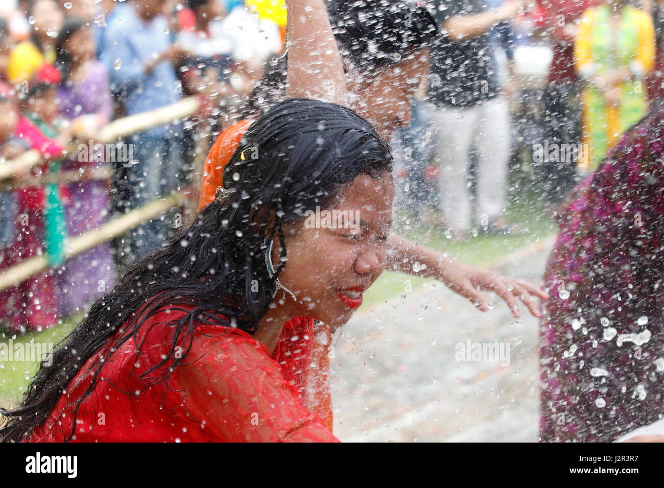 Ethnic Marma girls participate on water festival on occasion of Baisabi ...