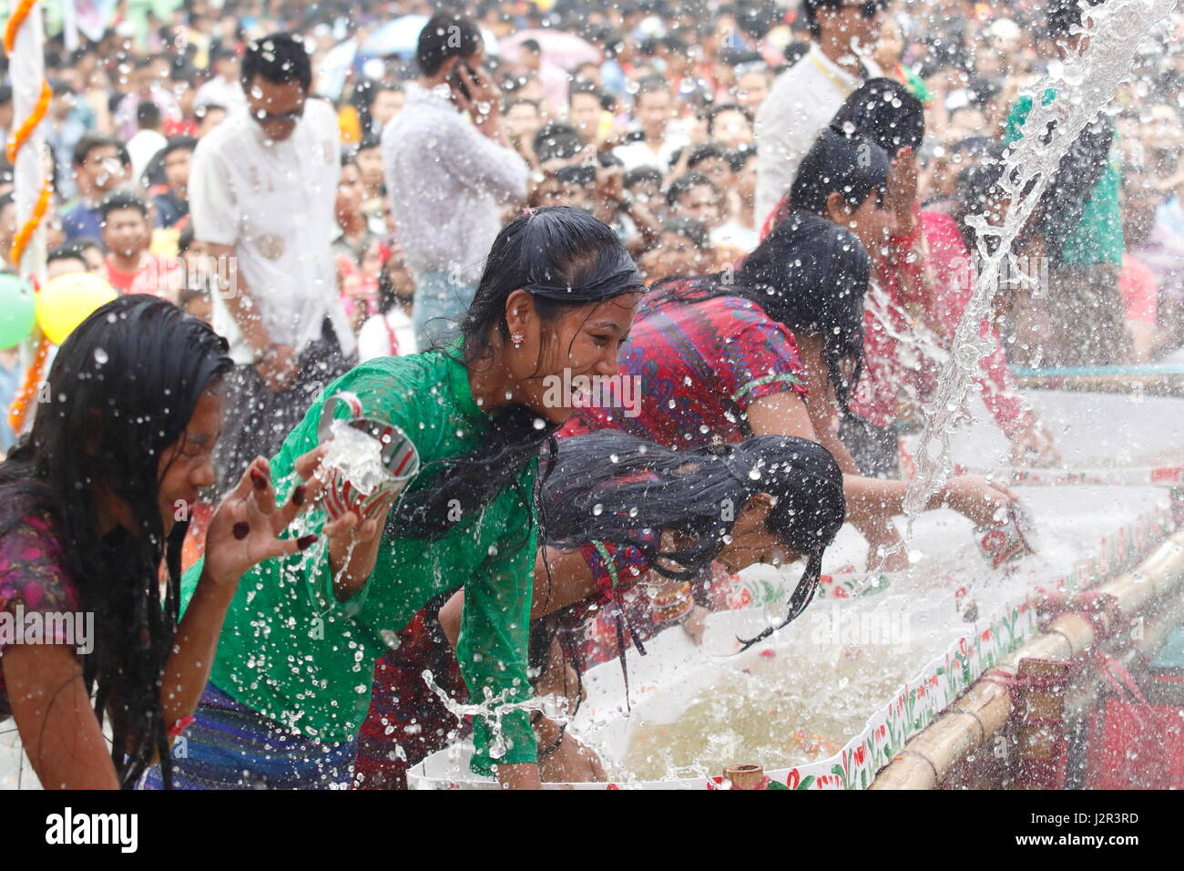 Ethnic Marma girls participate on water festival on occasion of Baisabi ...
