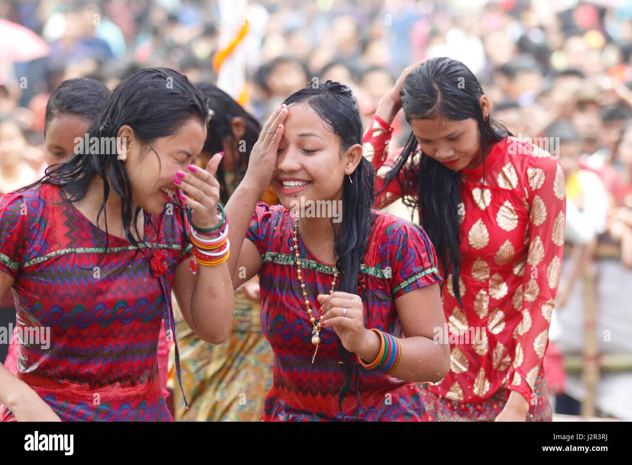 Ethnic Marma girls participate on water festival on occasion of Baisabi ...