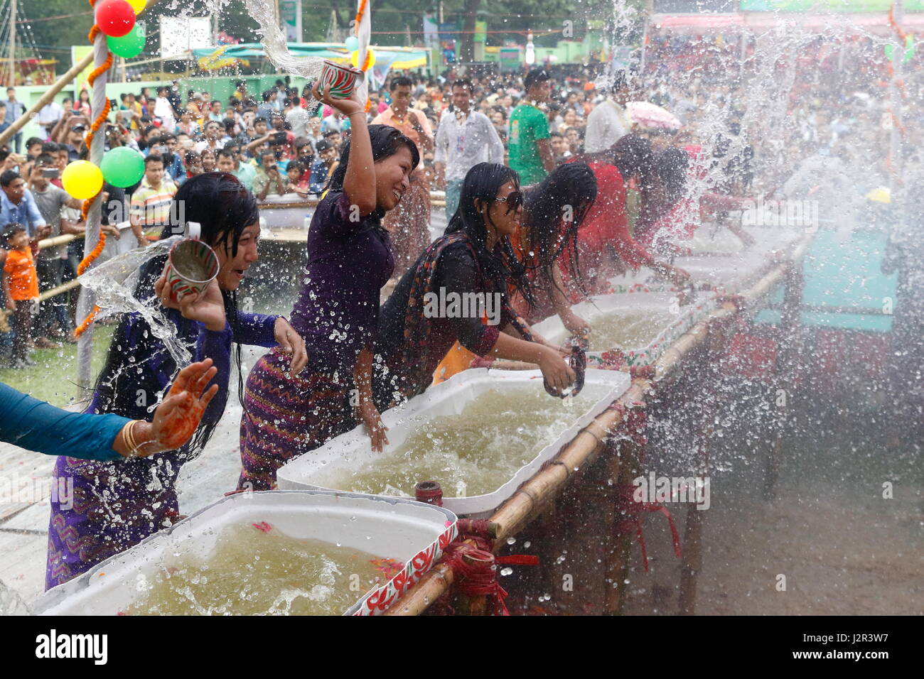 Ethnic Marma girls participate on water festival on occasion of Baisabi ...