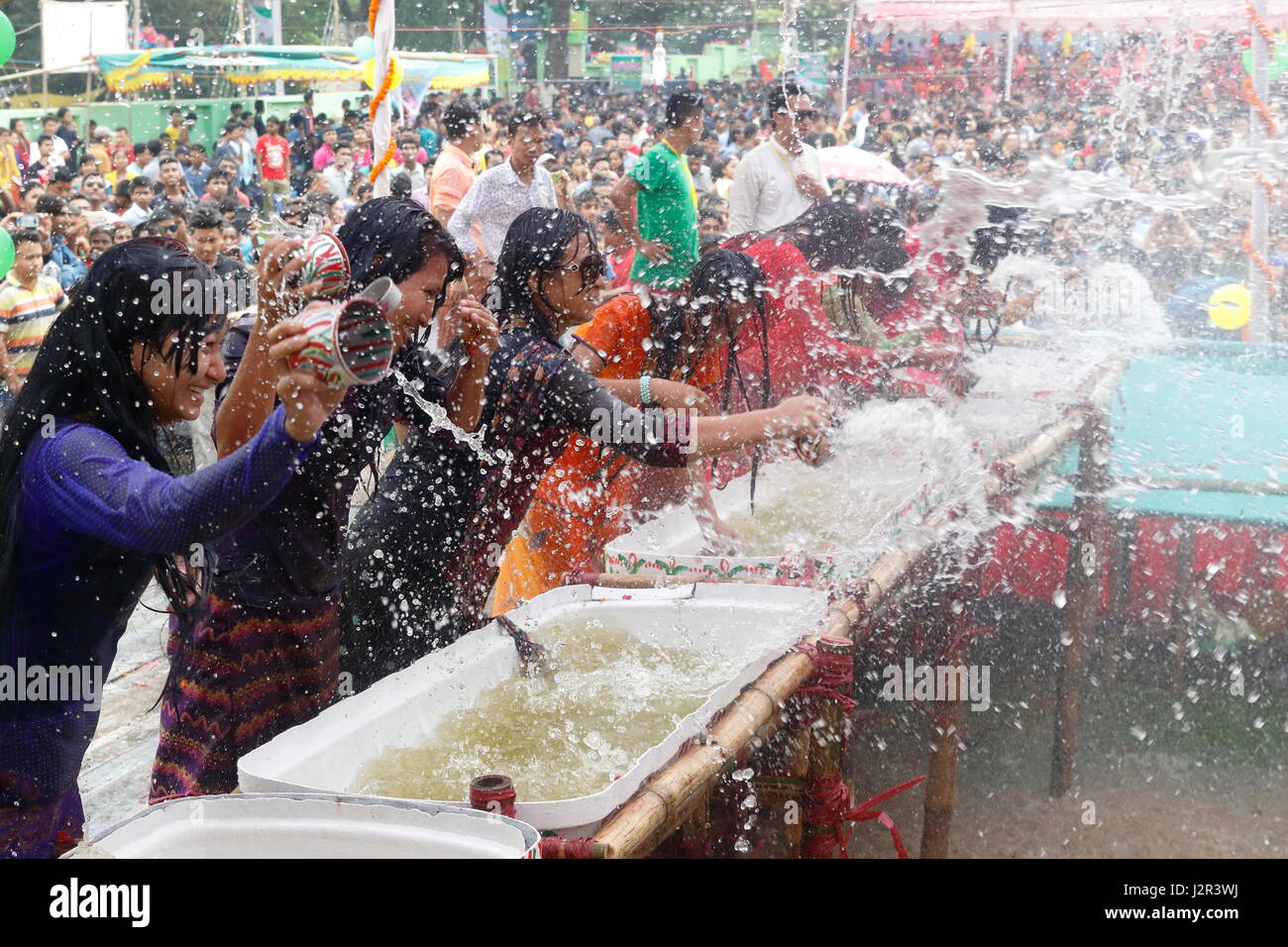 Ethnic Marma girls participate on water festival on occasion of Baisabi ...