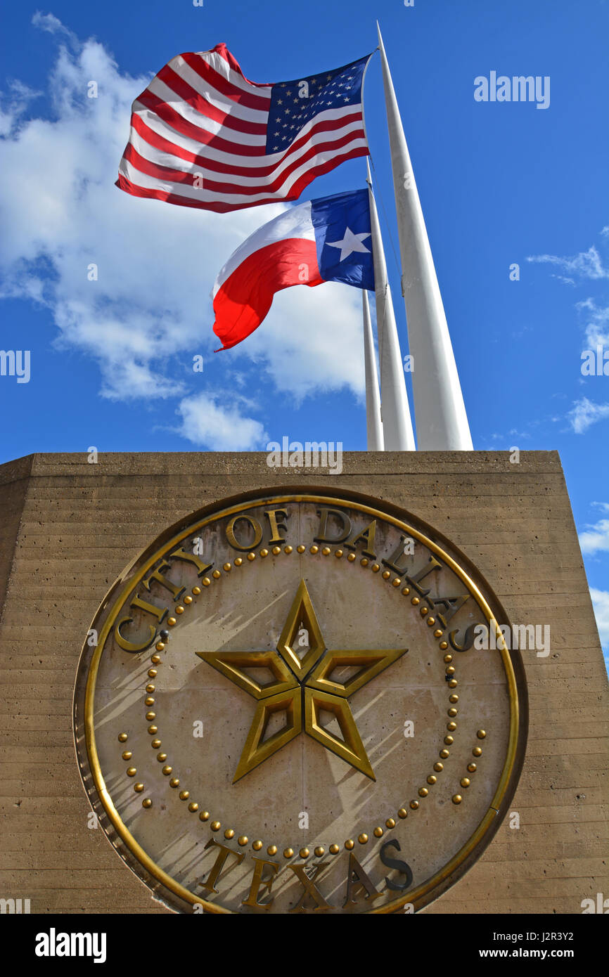 The metropolitan logo outside of City Hall in Dallas Texas Stock Photo ...