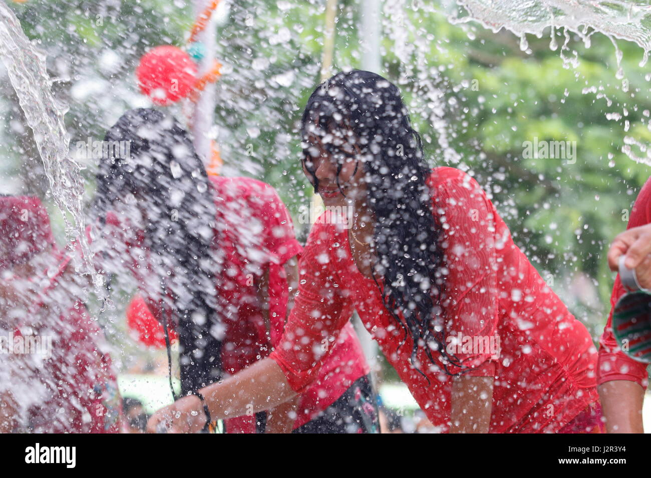 Ethnic Marma girls participate on water festival on occasion of Baisabi ...